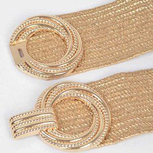 Accessories | Bnwt Gold Metallic Straw Textured Metal Buckle Elastic ...
